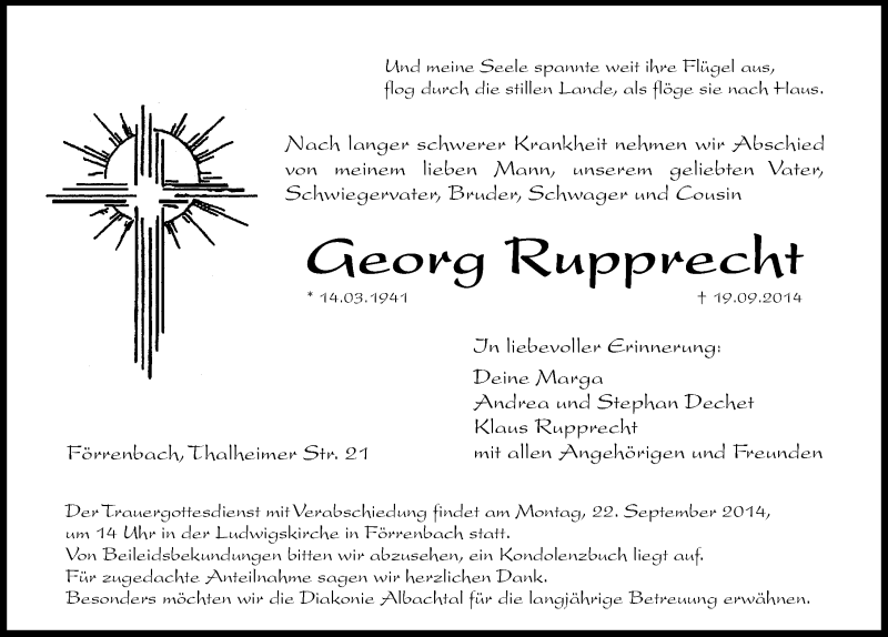 Traueranzeigen von Georg Rupprecht | Gemeinsamtrauern.com | N-land