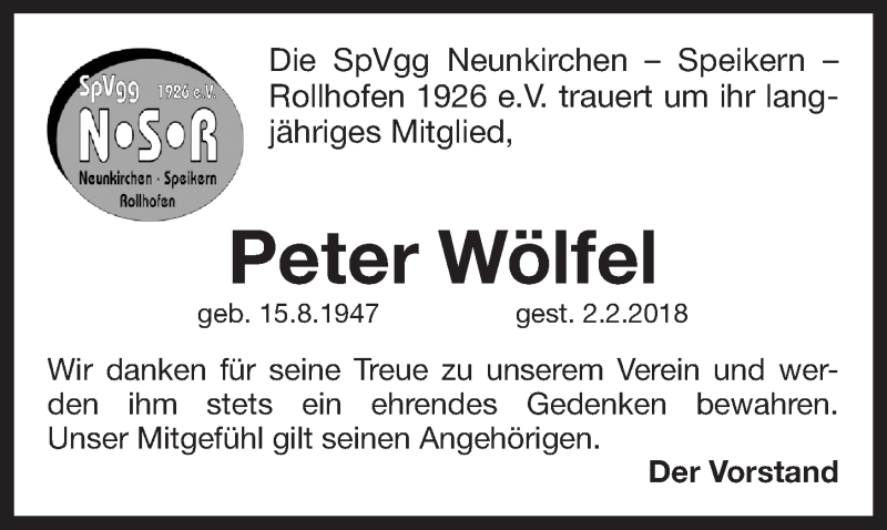 Traueranzeigen von Peter Wölfel | Gemeinsamtrauern.com | N-land