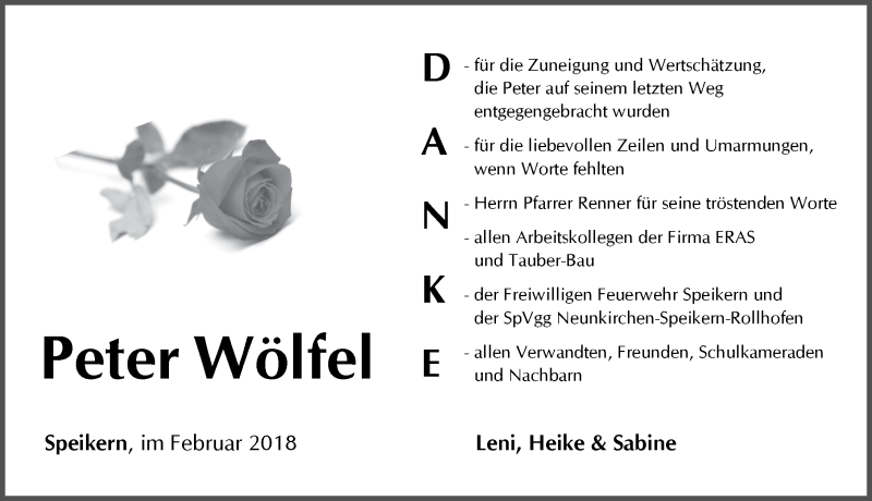 Traueranzeigen von Peter Wölfel | Gemeinsamtrauern.com | N-land