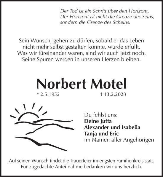 Traueranzeigen von Norbert Motel | Gemeinsamtrauern.com | N-land