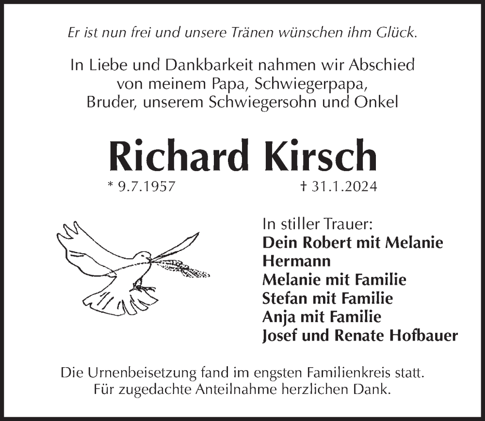 Traueranzeigen von Richard Kirsch | Gemeinsamtrauern.com | N-land